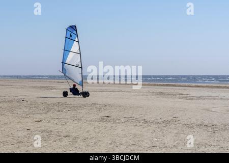 Ringby, Denmark - 30 May, 2021: blokart wind buggy enjoying a windy day ...