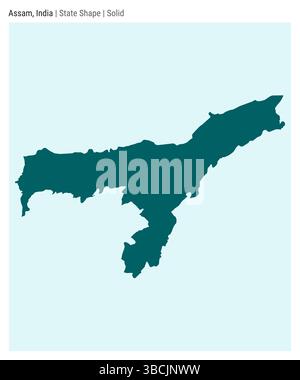 Simple outline map of Assam is a state of India. Stylized minimal line ...