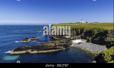 A panorama view of the wild Caithness coast and the Noss Head ...