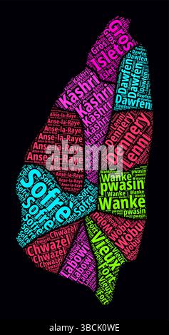 Saint Lucia regions map word cloud. Saint Lucia region names. Black and ...