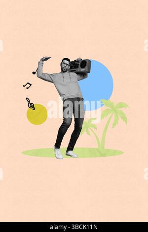 Creative pop collage of person listen music on drawing image island ...