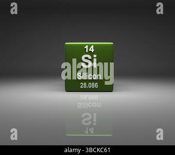 Cube with Silicon number 14 periodic table Stock Photo - Alamy