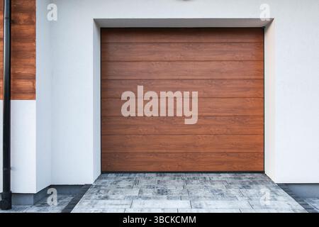 Modern garage elevation. Designer driveway garage with house. Modern ...