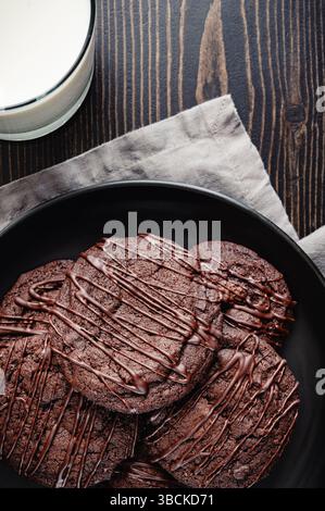 Top view of triple chocolate chip cookie, flat lay of dark chocolate ...