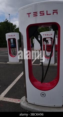 Tesla electric car superchargers at the Moto services on the M ...