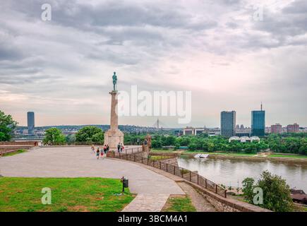 Medieval fortress with Victor monument landmark in Belgrade Serbia ...