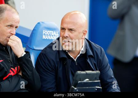 Arne Slot, coach of Liverpool F.C. celebrate the victory at the end of ...