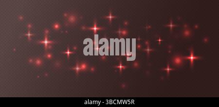 Red sparkling stars, shiny particles light effect, transparent flying ...