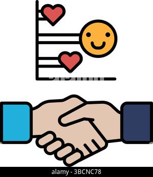 A smiling face with a heart on it is next to a handshake. Concept of a ...