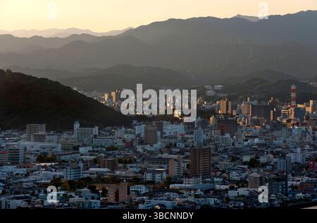 Panoramic aerial view of Kochi City from the top of Kochi Castle main ...
