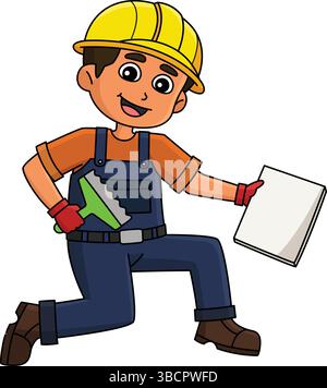 Construction Worker Tile Setter Colored Cartoon Stock Vector Image ...