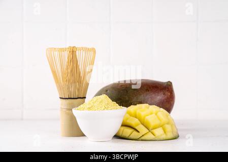 Dry yellow matcha powder. Yellow matcha with mango extract, for making ...