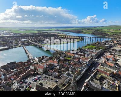 Aerial view of town centre of Berwick upon Tweed in Northumberland ...