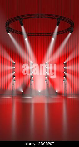 empty performance stage with spotlights and red curtain in the ...