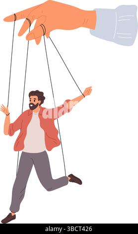 Puppet master hand manipulates a puppet hanging on strings, puppeteer ...