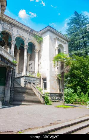 The interior of abandoned building of the Soviet sanatorium Georgia in ...