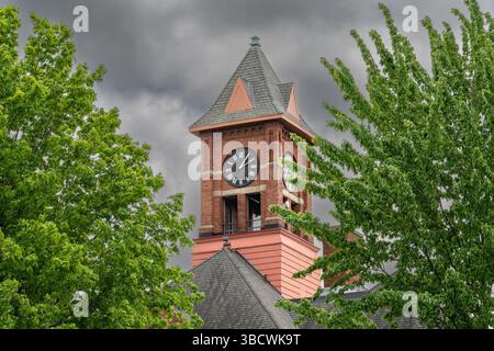 Barry County Courthouse in Hastings, Michigan with green trees and blue ...
