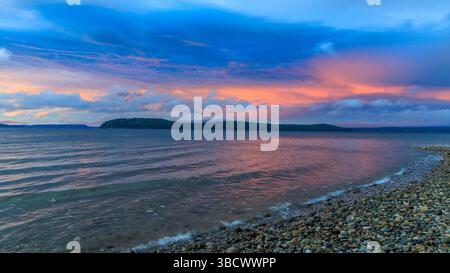 USA, Washington State, Seabeck. Summer sunset on Hood Canal Stock Photo ...