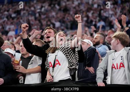 Tottenham Hotspur fans react during the Premier League match at Wembley ...