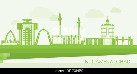 Silhouette Skyline panorama of city of N'djamena, Chad - vector ...