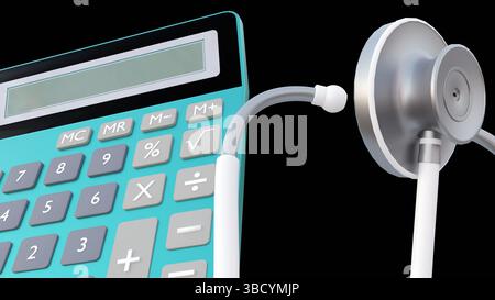 A 3d rendering of digital calculator and a stethoscope, a direct ...