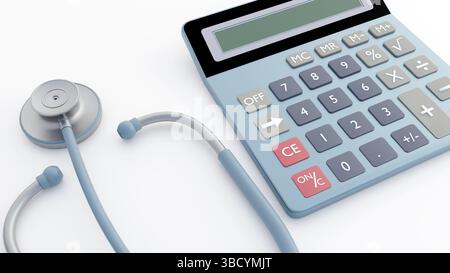 A 3d rendering of digital calculator and a stethoscope, a direct ...