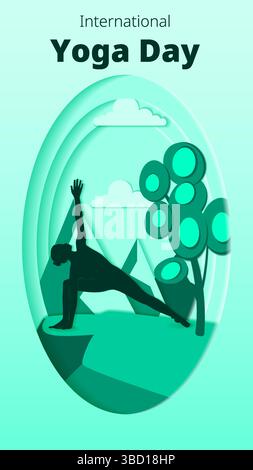 International Yoga Day. Vertical template. Padangushthasana pose. Big ...