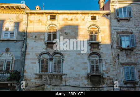 Historic facade in Trg Forum square, Pula, Croatia. With Gothic origins ...