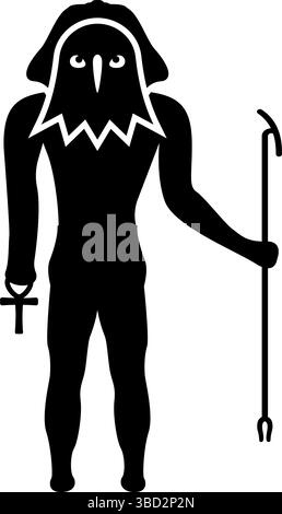 Ra ancient Egypt sun god deity with falcon head contour outline line ...