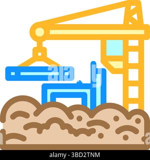 construction site raising dust clouds line icon vector illustration ...
