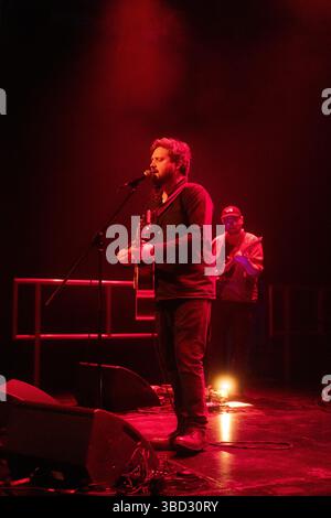 Cambridge, UK, 1 April, 2025. Will Varley in concert. Pictured left to ...