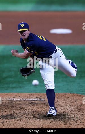 West Virginia pitcher Griffin Kirn delivers the ball during an NCAA ...