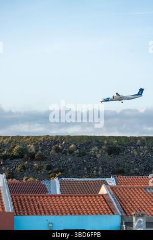 São Miguel, Portugal - May 12, 2024: Low-flying SATA plane over ...