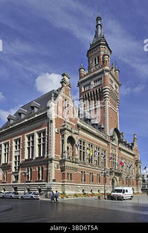France, Nord, Dunkirk, Town Hall, stained glass window from 1899 on the ...