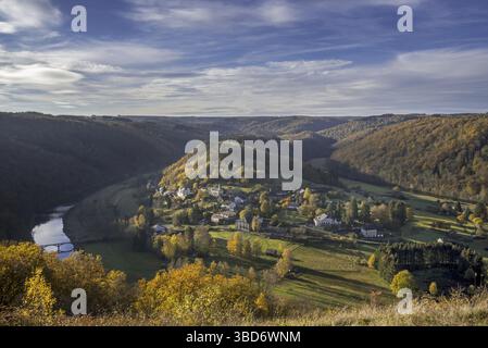 The aerial view of the Belgian Ardennes in autumn. Wallonia, Belgium ...