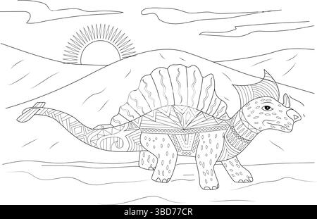 Simple line drawing of a spinosaurus dinosaur walking, featuring its ...