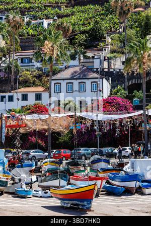 Colorful fishing harbor Camara de Lobos in Madeira island with boats ...