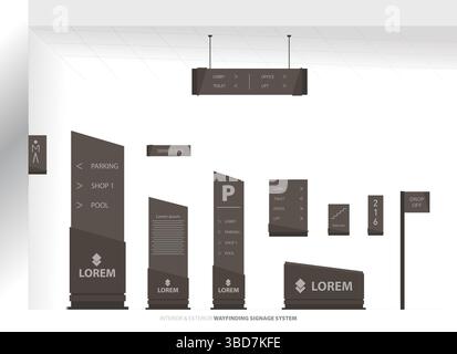 Wayfinding system signage mockup set Direction signs Exterior and interior way finding design ...