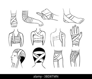 Vector isolated illustration of elbow bandaging. First aid for elbow ...