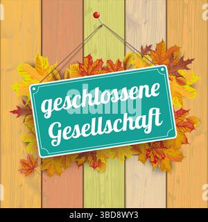 Autumn Sign Wooden Background cyan geoeffnet Stock Photo - Alamy