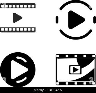 Play button icons set. Four different play symbols. Black and white ...