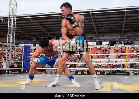 Lewis Booth (right) in action against Connor Meanwell in the ...