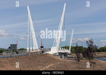 Renfrew Bridge, opened 2025, crosses the River Clyde from Renfrew on ...