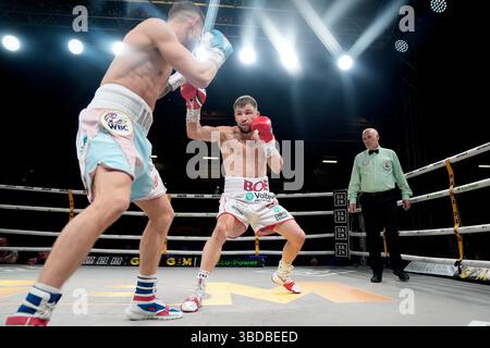 Archie Sharp (left) and Maxi Hughes in action during their WBC Silver ...