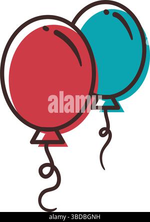 Pair of balloons. Cute birthday party element vector illustration. Cake ...