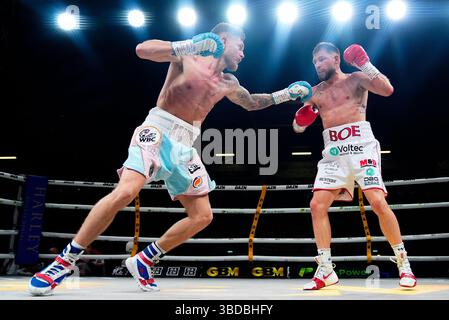 Archie Sharp (left) and Maxi Hughes in action during their WBC Silver ...