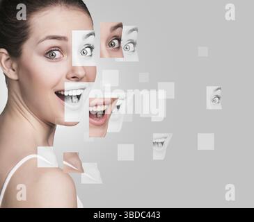 Perfect female face made from faces parts .Plastic surgery concept ...