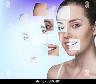 Perfect female face made from faces parts .Plastic surgery concept ...