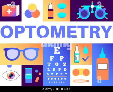Conceptual illustration of optometry showing an eye chart, ophthalmic ...