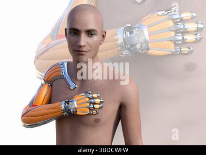 Man with bionic arm, illustration Stock Photo - Alamy